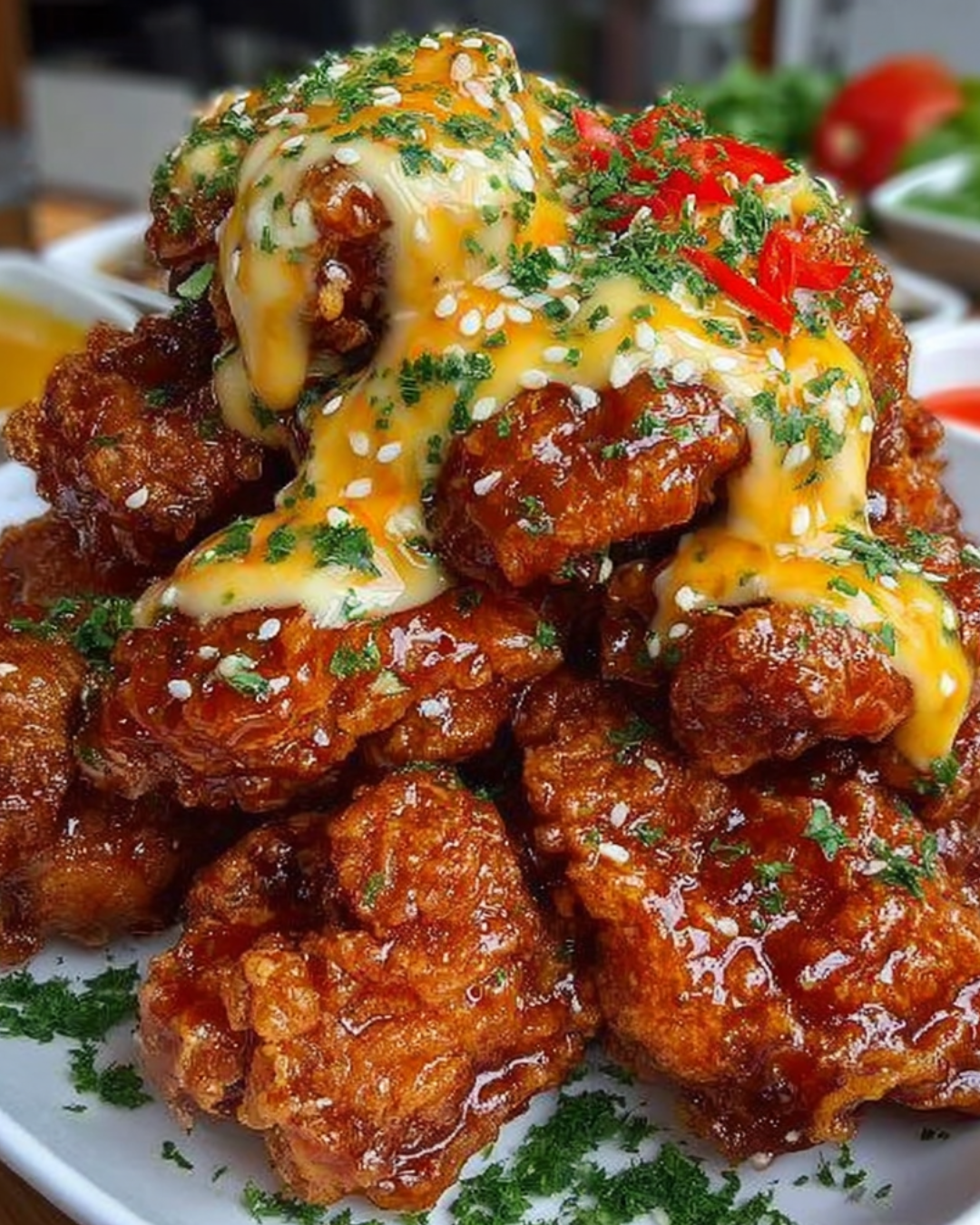 Korean Spicy Fried Chicken with Cheese Sauce made easy! - Tasty Delice