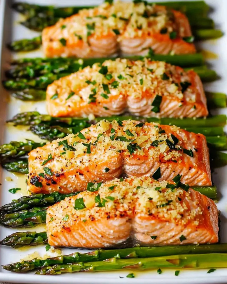 Garlic Parmesan Crusted Salmon and Asparagus is Delicious! - Tasty Delice