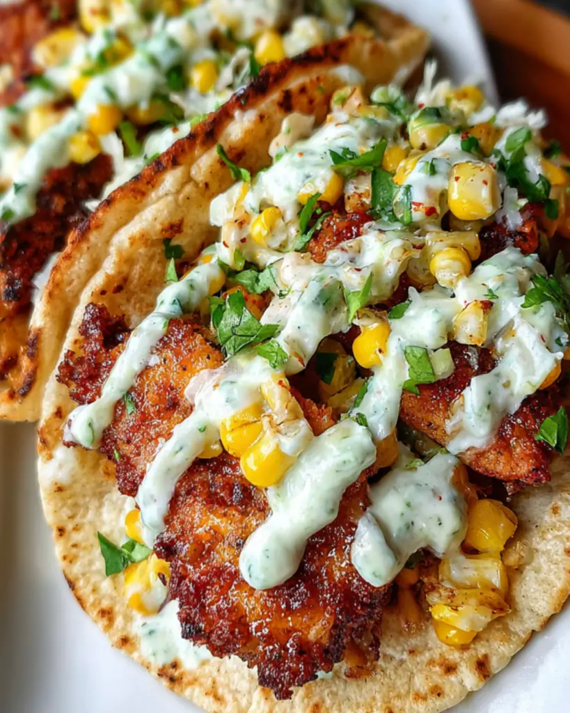 Fried Chicken Street Corn Taco with Jalapeno Lime Ranch Delight ...