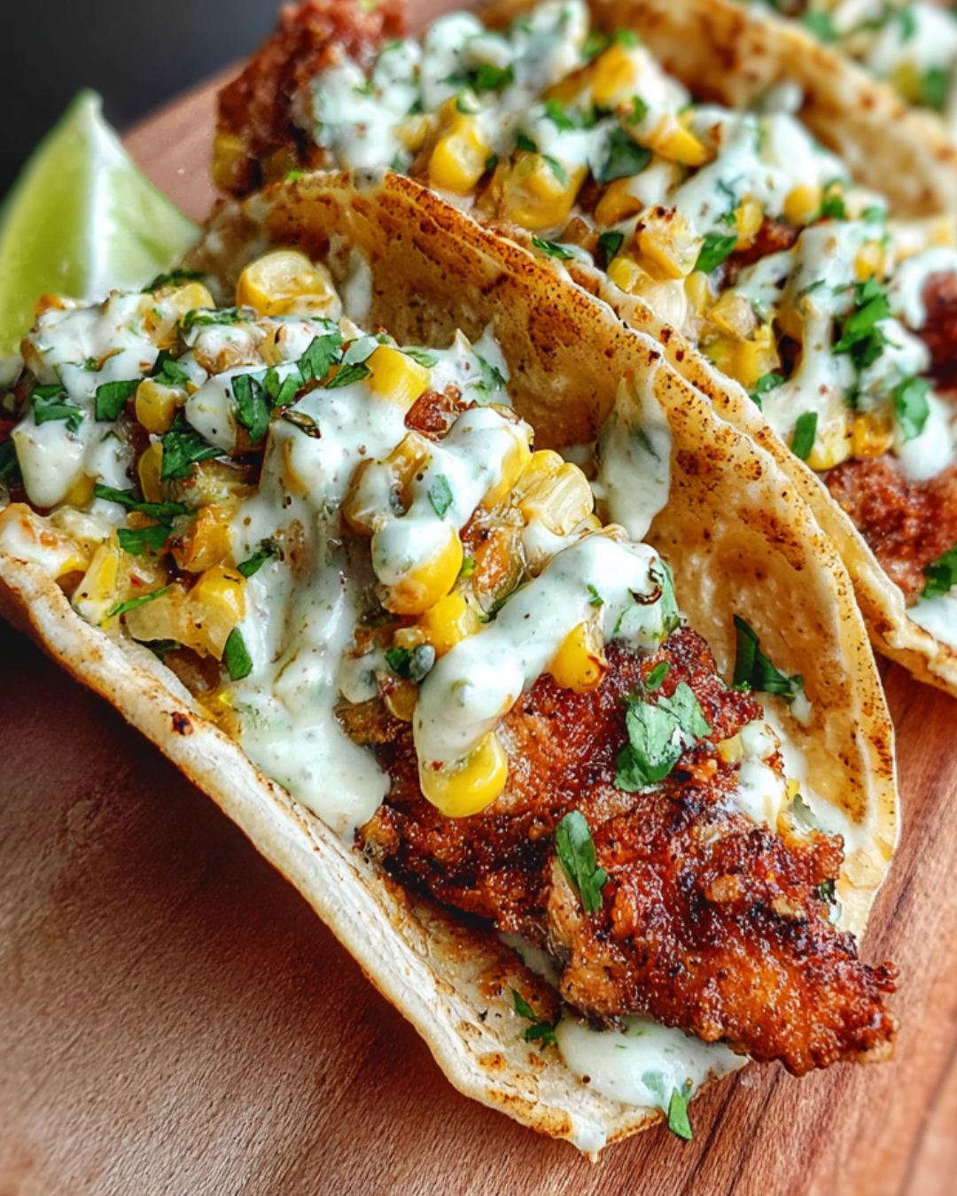 Fried Chicken Street Corn Taco with Jalapeno Lime Ranch Delight ...