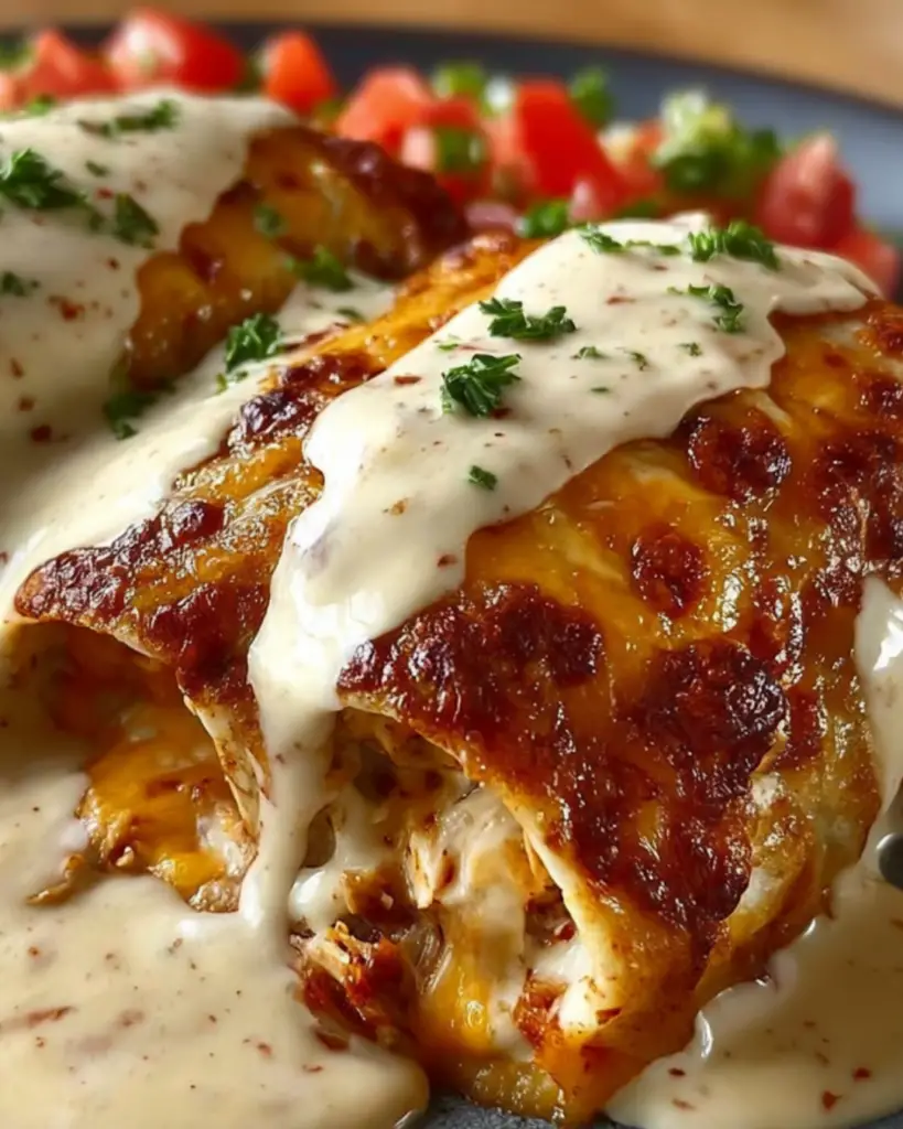 Cheesy Chicken Enchiladas with Creamy Sauce Delight! - Tasty Delice