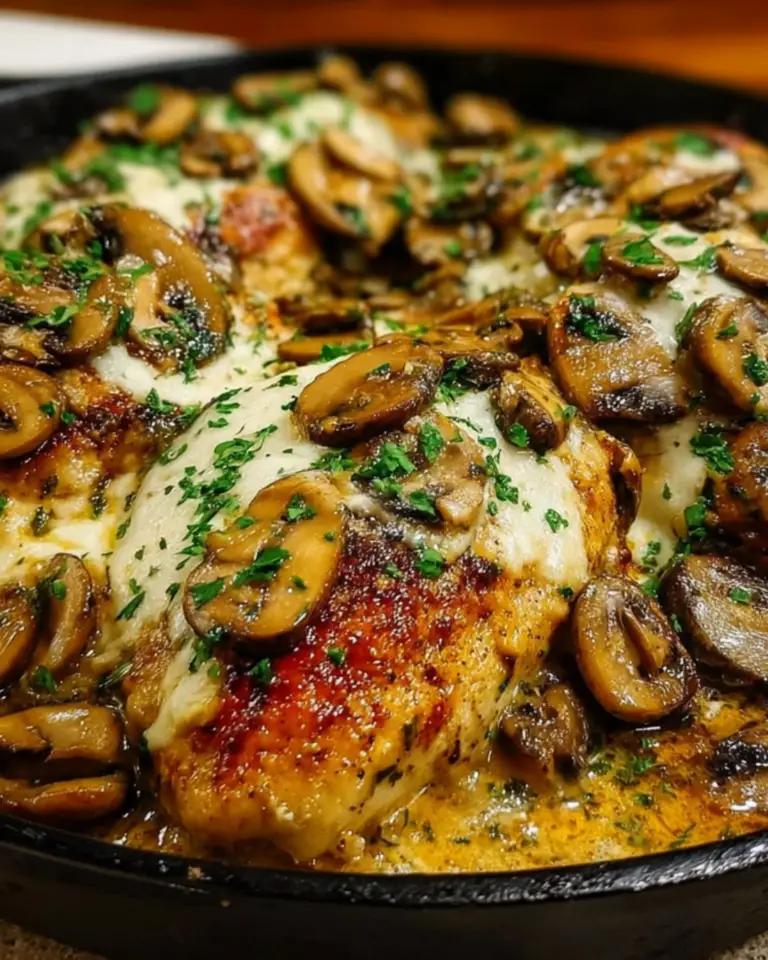 Cheesy Skillet Chicken and Mushrooms for Dinner Tonight! - Tasty Delice