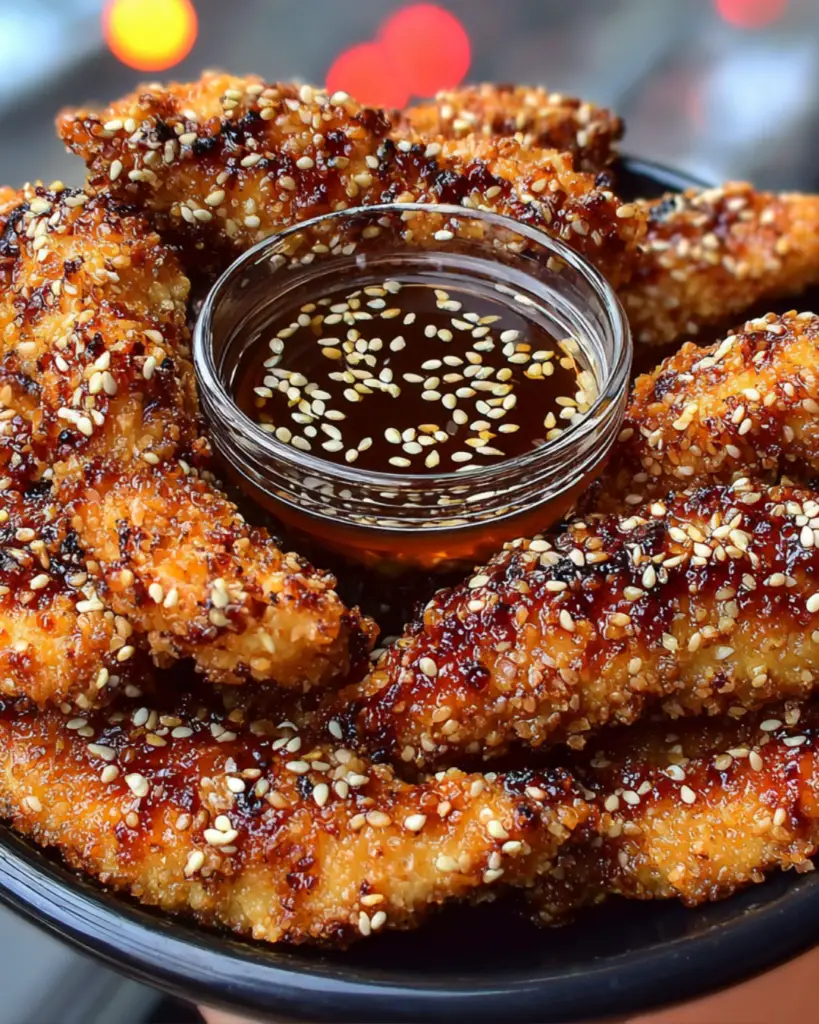 Crispy Sesame Chicken Strips with Honey Soy Dipping Sauce are a must ...